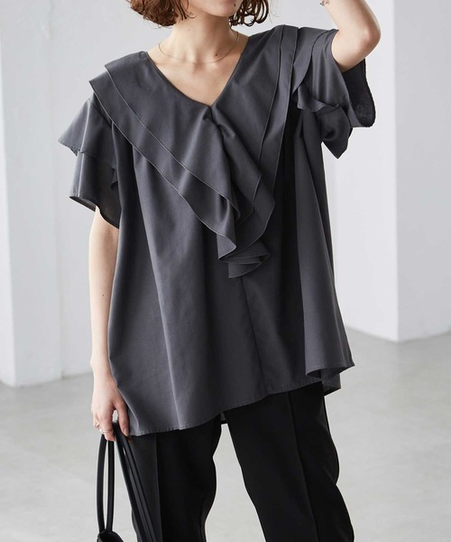 RANAN ブラウス シャツ ビッグカラーフリルハーフスリーブブラウス レディース : ZOZOTOWN Yahoo!店 - 通販 - Yahoo!ショッピング