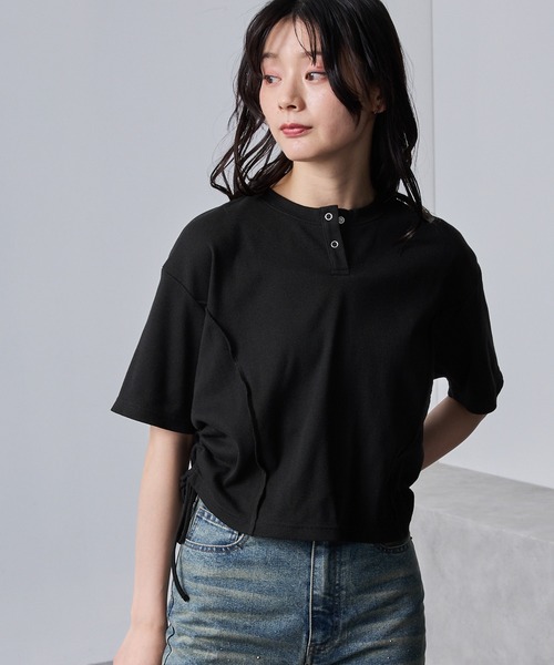 nui nullu tシャツ 「nui nullu」サイドシャーリングリボンヘンリーネックリブTシャツ レディース : ZOZOTOWN Yahoo!店 - 通販 - Yahoo!ショッピング