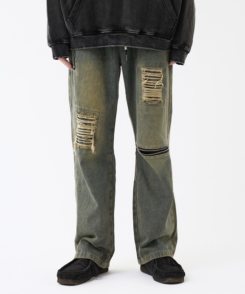 Theater code ジーンズ punkish damage denim pants / パンキッシュ ダメージ デニムパンツ メンズ レディース : ZOZOTOWN Yahoo!店 ...
