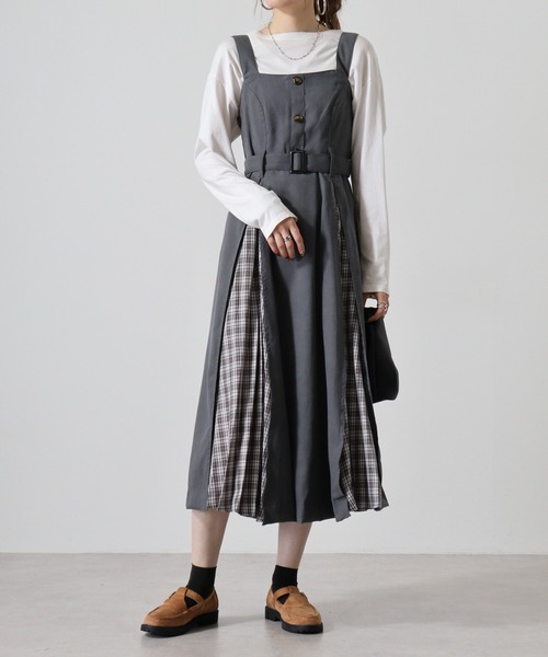 FUNALIVE ジャンパースカート nohea 共ベルト付チェック切替フェイクスエードジャンスカ : ZOZOTOWN Yahoo!店 - 通販 - Yahoo!ショッピング