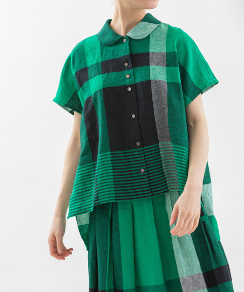 nop de nod ブラウス シャツ Ciel rondeリネンパネルチェックブラウス レディース : ZOZOTOWN Yahoo!店 - 通販 - Yahoo!ショッピング