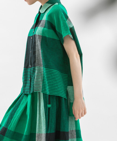 nop de nod ブラウス シャツ Ciel rondeリネンパネルチェックブラウス レディース : ZOZOTOWN Yahoo!店 - 通販 - Yahoo!ショッピング