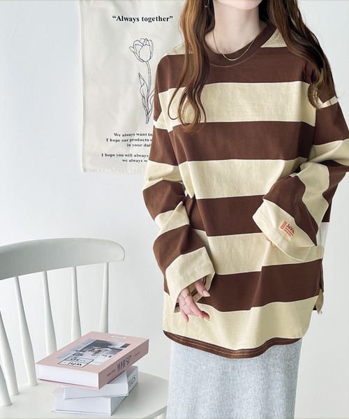 Java tシャツ 「JaVa ジャバコラボ」目を惹く、カジュアル。綿100％ワイドボーダー裾ラウンドbigシルエット オーバーサイズ ロンTee レディース : ZOZOTOWN Yahoo ...