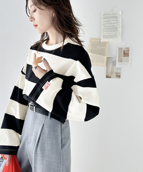 Java tシャツ 「JaVa ジャバコラボ」目を惹く、カジュアル。綿100％ワイドボーダー裾ラウンドbigシルエット オーバーサイズ ロンTee レディース : ZOZOTOWN Yahoo ...