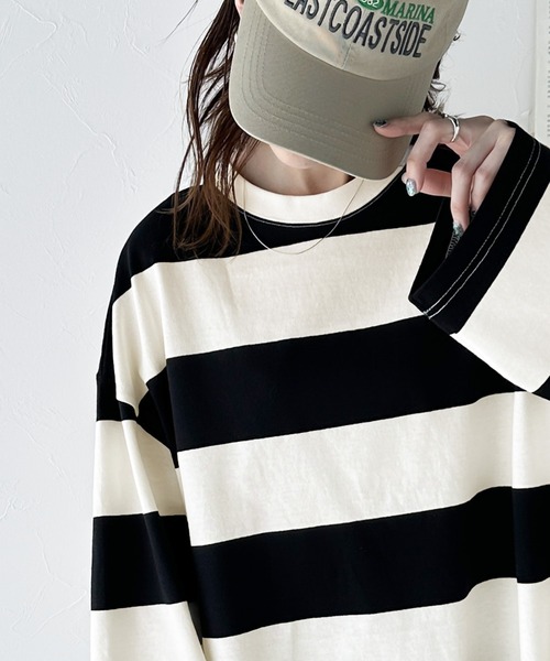 Java tシャツ 「JaVa ジャバコラボ」目を惹く、カジュアル。綿100％ワイドボーダー裾ラウンドbigシルエット オーバーサイズ ロンTee レディース : ZOZOTOWN Yahoo ...