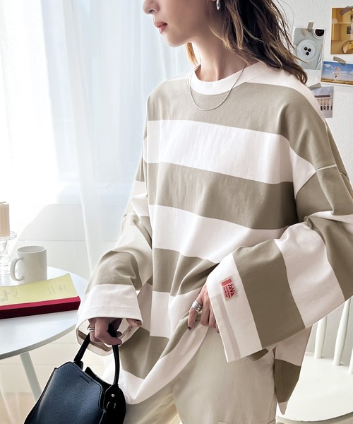 Java tシャツ 「JaVa ジャバコラボ」目を惹く、カジュアル。綿100％ワイドボーダー裾ラウンドbigシルエット オーバーサイズ ロンTee レディース : ZOZOTOWN Yahoo ...