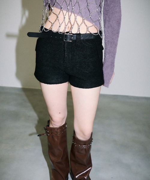 パンツ wool like fluffy belt short pants / ベルト付きウールライクフラッフィーショートパンツ レディース ...