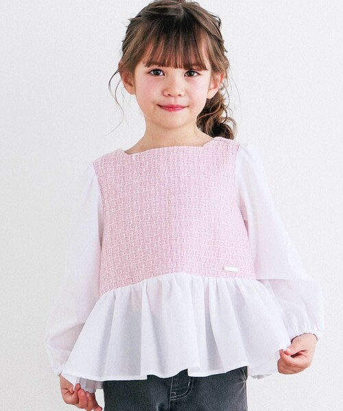 BeBe ブラウス シャツ 「お揃い」ブロッサムラメツイード×ブロード切替レイヤード風ブラウス(100~150cm) キッズ 子供服 男の子 女の子 : ZOZOTOWN Yahoo!店 ...