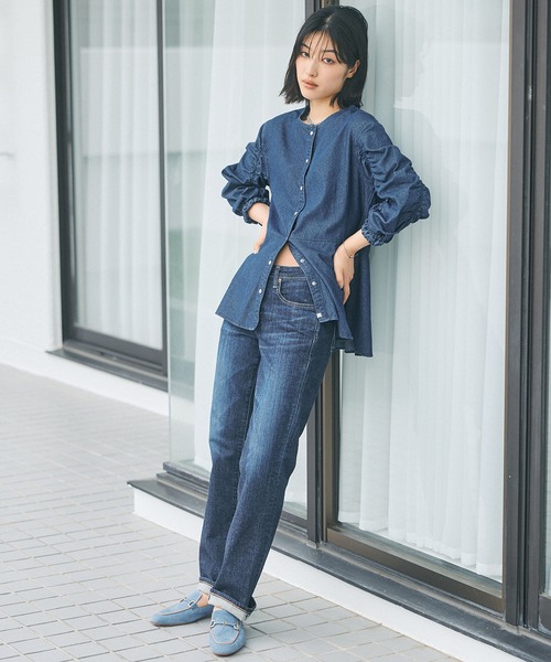 ブラウス シャツ SOMETHINGシャーリングスリーブデニムブラウス
