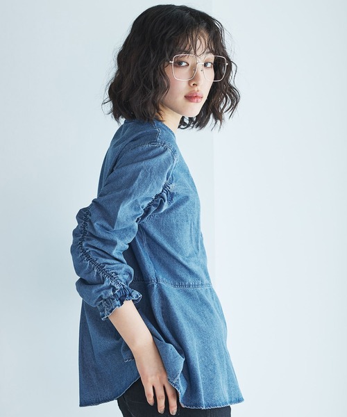 ブラウス シャツ SOMETHINGシャーリングスリーブデニムブラウス