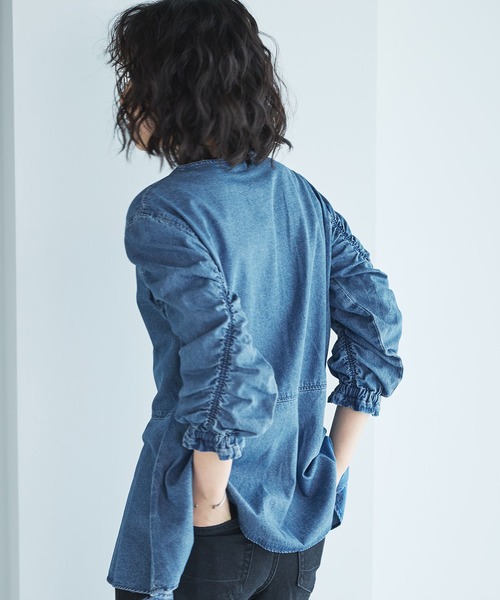 ブラウス シャツ SOMETHINGシャーリングスリーブデニムブラウス