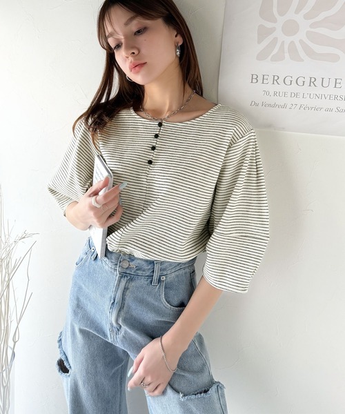 classicalelf tシャツ 華奢見えを叶える！前後2wayランタンスリーブミニボーダートップス（5分袖） レディース : ZOZOTOWN Yahoo!店 - 通販 - Yahoo ...