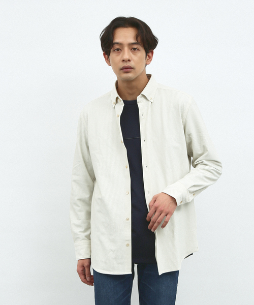 ABAHOUSE（アバハウス） シャツ ナローストライプ サッカー ボタン