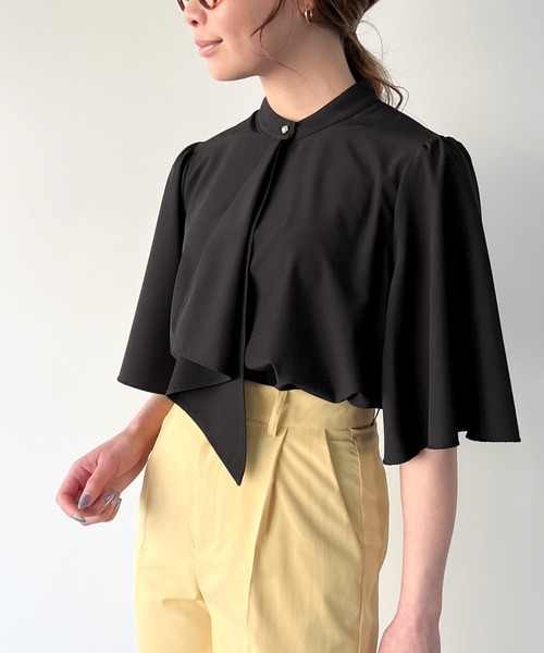 Yahoo!オークション - 「JUNOAH」 半袖ブラウス LARGE ブラック レディ...