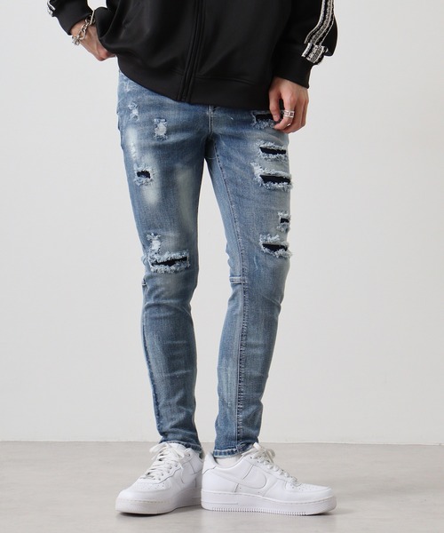 EVOLUTION ジーンズ Damage processing Skinny pants Denim / ダメージスキニーパンツ メンズ レディース : ZOZOTOWN Yahoo!店 ...