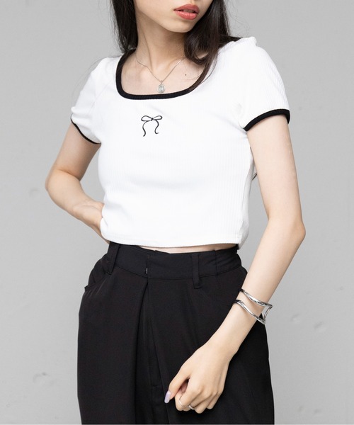 SETUP7（セットアップセブン） ブラウス シャツ 「SETUP7」刺繍リボンバイカラー 半袖Tシャツ SCCH595 レディース : ZOZOTOWN Yahoo!店 - 通販 ...