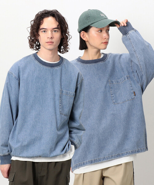 パープル＆イエロー（Purple & Yellow）/デニムクルーネックプルオーバー Purple&Yellow（パープルアンドイエロー） tシャツ デニムクルーネック