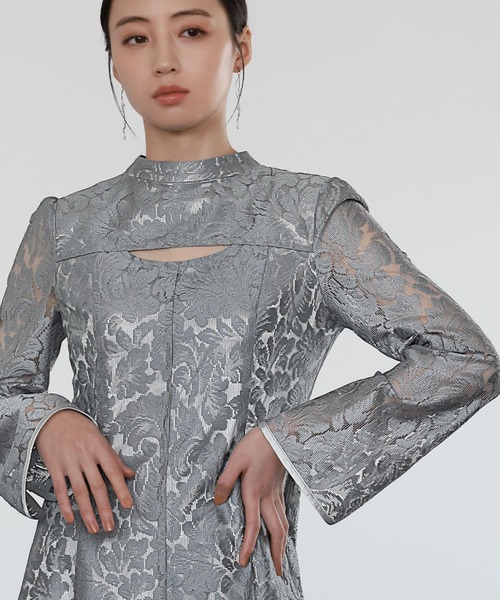 GIRL DRESS FOR NOW ドレス スタンドカラー総レース フレア ロング 結婚式 ワンピース パーティードレス オケージョンドレス ...