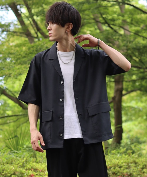 シャツ ブラウス メンズ drape tailored collar Shirt/ドレープ テーラードカラー 半袖シャツ :74196355:ZOZOTOWN Yahoo!店 - 通販 ...