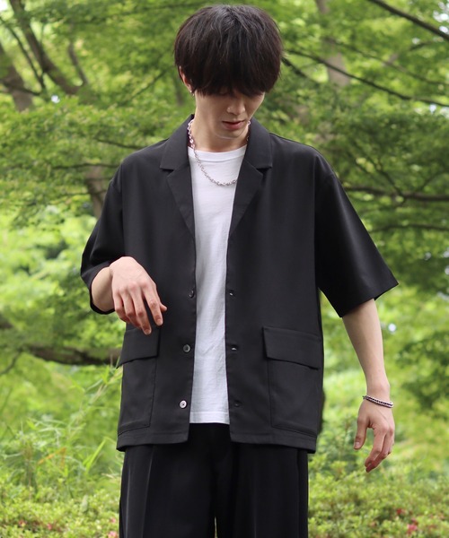 シャツ ブラウス メンズ drape tailored collar Shirt/ドレープ テーラードカラー 半袖シャツ :74196355:ZOZOTOWN Yahoo!店 - 通販 ...