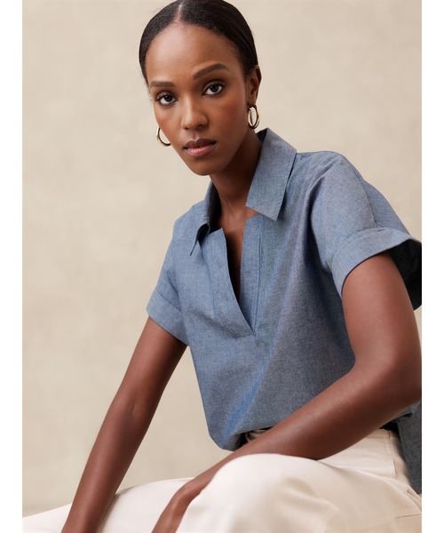 BANANA REPUBLIC 「BANANA FACTORY STORE」 半袖シャツ L ライトインディゴブルー レディース : ZOZOTOWN Yahoo!店 - 通販 - Yahoo ...