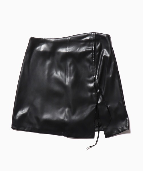 スカート FAKE LEATHER RIBBON SLIT MINI SKIRT / フェイクレザーリボンスリットミニスカート ...
