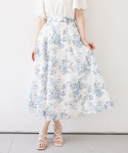 tocco closet スカート ガーデンローズプリントシアーチェックフレアスカート : ZOZOTOWN Yahoo!店 - 通販 - Yahoo!ショッピング