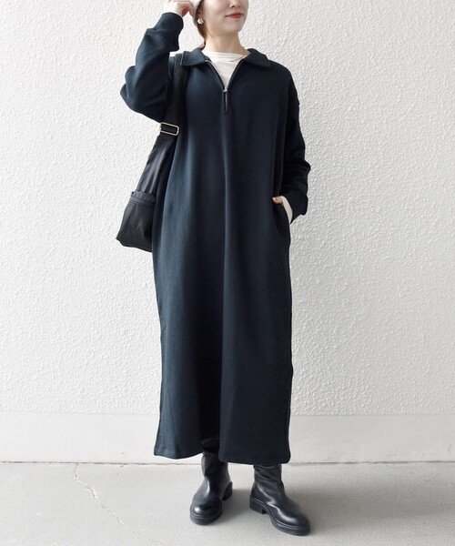 SHIPS any ワンピース any:「洗濯機可能」USA コットン 裏起毛 ハーフ