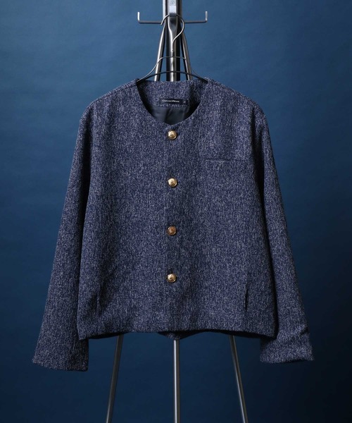 ANPAS ジャケット ノーカラージャケット Tweed Gold Button Collarless Short Jacket/ツイード ゴールドボタン ノーカ : ZOZOTOWN ...