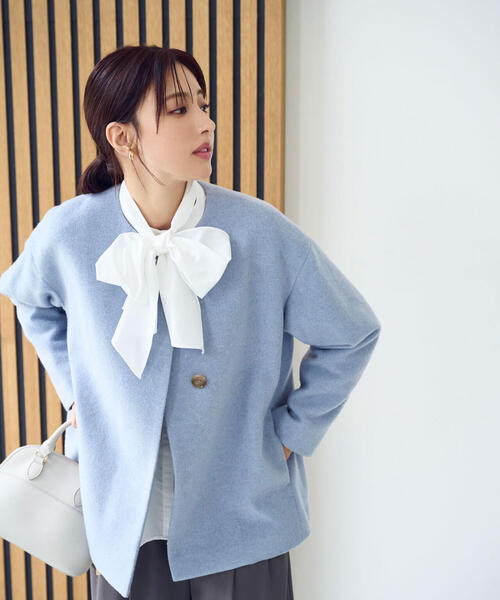 NATURAL BEAUTY BASIC 「NATURAL BASIC」 ノーカラーコート SMALL ブルー レディース : ZOZOTOWN Yahoo!店 - 通販 - Yahoo!ショッピング