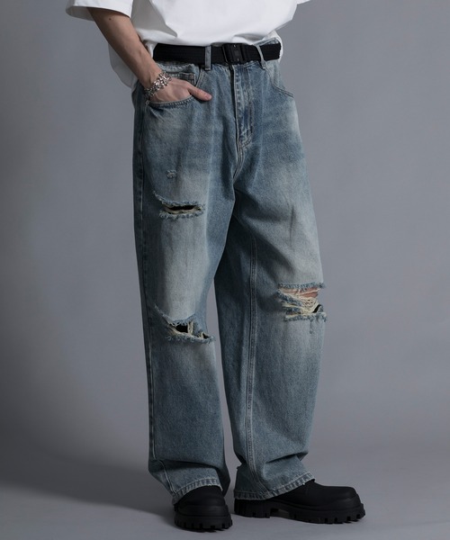 aimoha（アイモハ） ジーンズ 「aimoha neo」DISTRESSED BAGGY JEANS メンズ レディース : ZOZOTOWN Yahoo!店 - 通販 - Yahoo ...