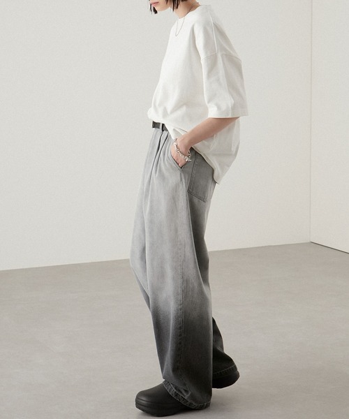 パンツ デニム ジーンズ メンズ 「Alfred Alex」gradation wide straight denim pants / グラデーション :73826404:ZOZOTOWN ...