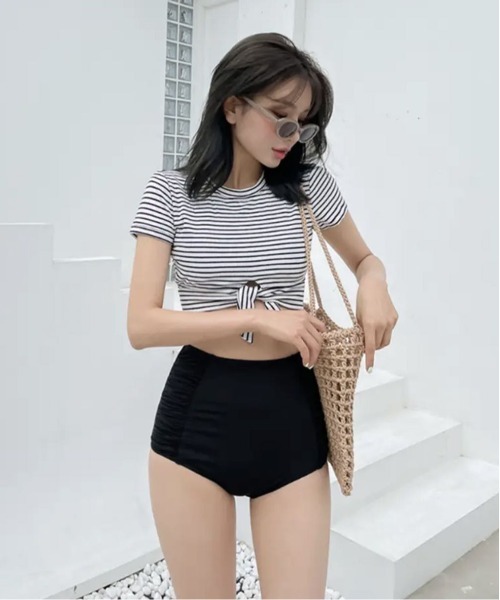 Jelly moo（ジェリームー） 水着 「 」 クロップド ボーダー リブトップス ビキニ / 水着 # レディース : ZOZOTOWN Yahoo!店 - 通販 - Yahoo!ショッピング