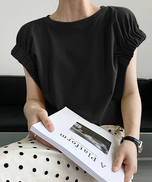 COCOMOMO tシャツ ギャザースリーブTシャツ コットン100％ レディース : ZOZOTOWN Yahoo!店 - 通販 - Yahoo!ショッピング