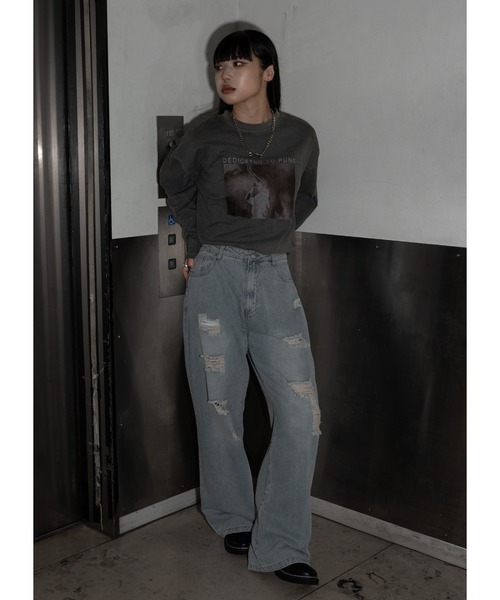 Yahoo!オークション - 「Adoon plain」 ダメージ加工デニムパンツ MEDI...