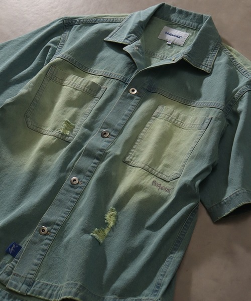 SEQUENZE シャツ 「SEQUENZ/シークエンズ」WASHED LIGHT SLUB DENIM S/S SHIRT / オーバーダイ グランジデニム ルーズ : ZOZOTOWN ...