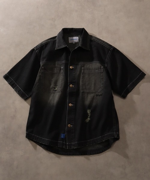 SEQUENZE シャツ 「SEQUENZ/シークエンズ」WASHED LIGHT SLUB DENIM S/S SHIRT / オーバーダイ グランジデニム ルーズ : ZOZOTOWN ...