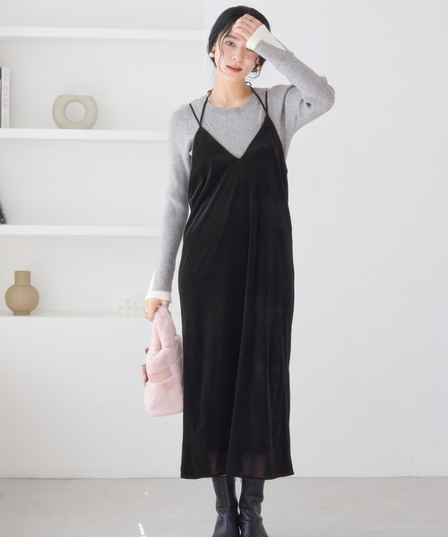 VIS（ビス） ワンピース 刺繍アソートベロアキャミワンピース/2WAY