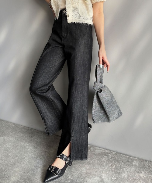 classicalelf ジーンズ デニム デニムパンツ 春にぴったり！最旬美脚デニム。綿100%センタースリットストレートデニムパンツ レディース : ZOZOTOWN Yahoo!店 ...