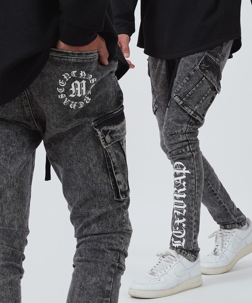 NULL（ファッション） カーゴパンツ 「NULL」ロゴプリント スリムテーパード デニム メンズ : ZOZOTOWN Yahoo!店 - 通販 - Yahoo!ショッピング