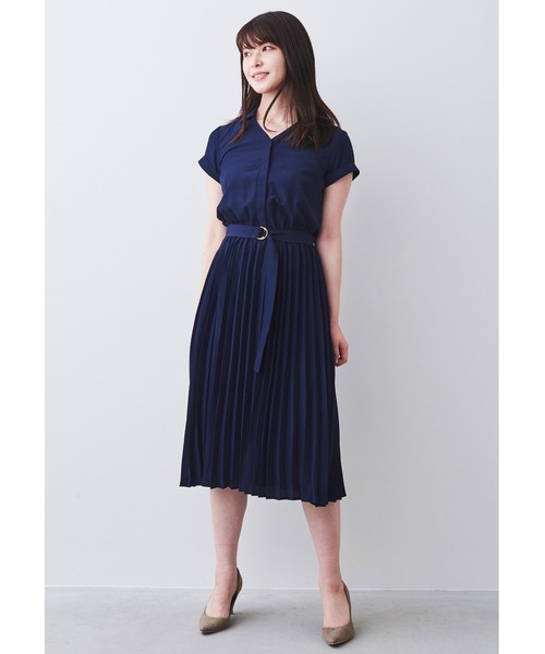 Yahoo!オークション - 「IEDIT」 半袖ワンピース MEDIUM ネイビー レデ...