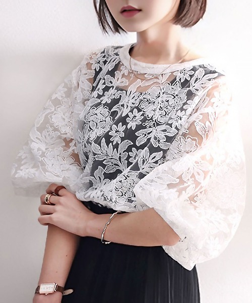 Yahoo!オークション - 「classicalelf」 7分袖ブラウス MEDIUM ブルー ...