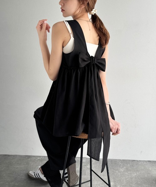 classicalelf オールインワン 「AYA×クラシカルエルフコラボ」2点セットでコーデ無限大♪ 背中で魅せる大人リボン。リネン混バックリボンペプラムセットアップ レディ ...