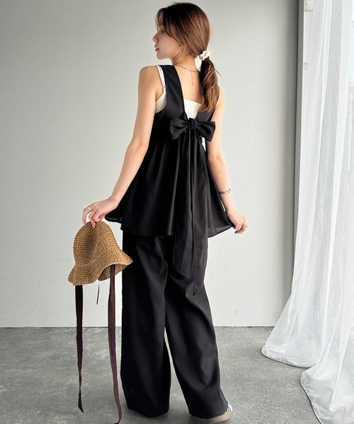 classicalelf オールインワン 「AYA×クラシカルエルフコラボ」2点セットでコーデ無限大♪ 背中で魅せる大人リボン。リネン混バックリボンペプラムセットアップ レディ ...