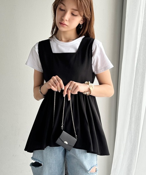 classicalelf オールインワン 「AYA×クラシカルエルフコラボ」2点セットでコーデ無限大♪ 背中で魅せる大人リボン。リネン混バックリボンペプラムセットアップ レディ ...