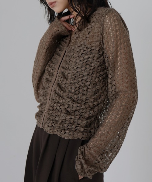 hellam カーディガン シャーリング透かし編みカーデ レディース : ZOZOTOWN Yahoo!店 - 通販 - Yahoo!ショッピング