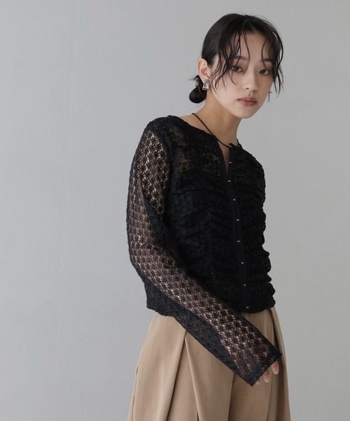 hellam カーディガン シャーリング透かし編みカーデ レディース : ZOZOTOWN Yahoo!店 - 通販 - Yahoo!ショッピング