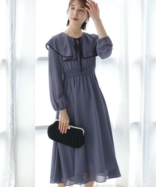 PourVous（プールヴー） ドレス 袖あり＆ロング パーティードレス ビックカラーセレモニー結婚式フォーマルオケージョンドレスお呼ばれ 二次会 成人式 同窓会 謝恩会 20代 3 ...