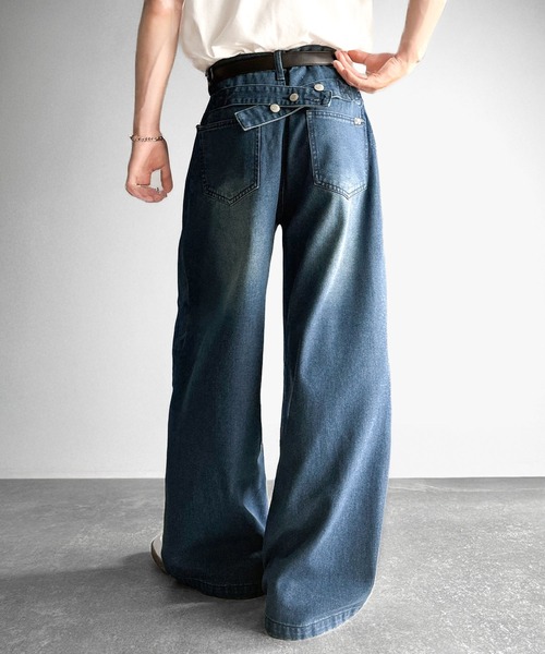 Classical Origin ジーンズ 「Haruto×クラシカルオリジンコラボ」「ストリート映え抜群。」ボタン付きストラップデザインワイドデニム/Buttoned Strap D ...