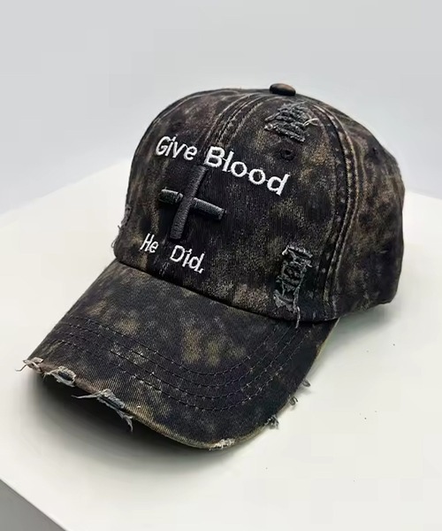 NOLITA LABORATORY tシャツ 「 / ノリータ 」 ヴィンテージ 加工 クロス刺繍 キャップ GIVE BLOOD メッセージ入り ダメージ帽子 レディース ...